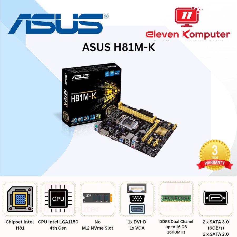Jual Motherboard Asus H81M-K (LGA1150, DDR3) | Shopee Indonesia