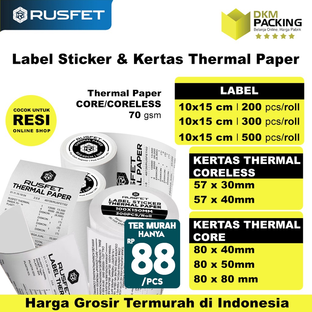 Jual Stiker Label Thermal Paper Sticker Barcode Printer Resi Kertas POS RUSFET TERMURAH | Shopee ...