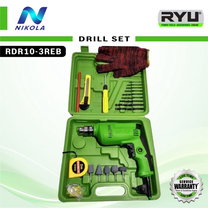 Jual Produk Terbaru Ryu Rdr10-3Reb Bor Tangan Besi & Kayu 10Mm Set Rdr ...