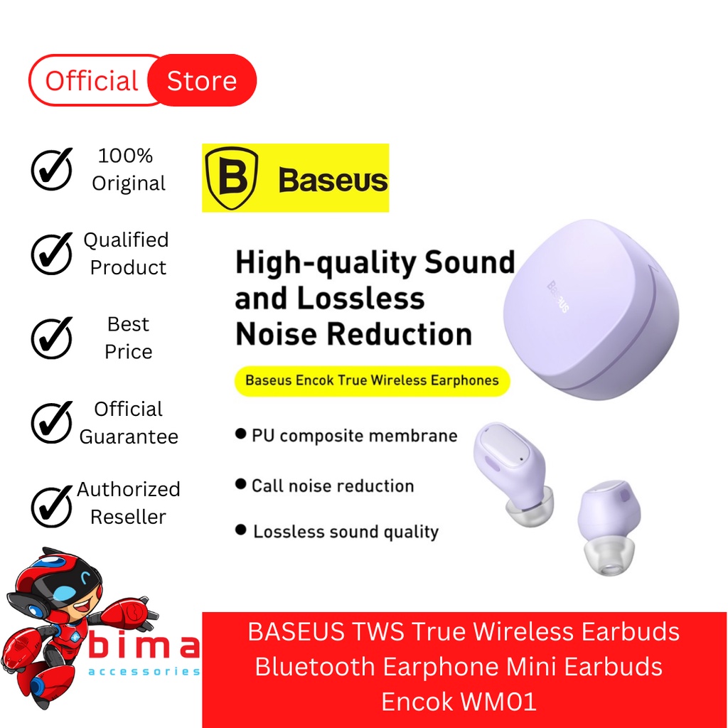 Jual TWS True Wireless Earphones Earbuds Bluetooth Mini Headset BASEUS Encok Bowie WM01 | Shopee ...