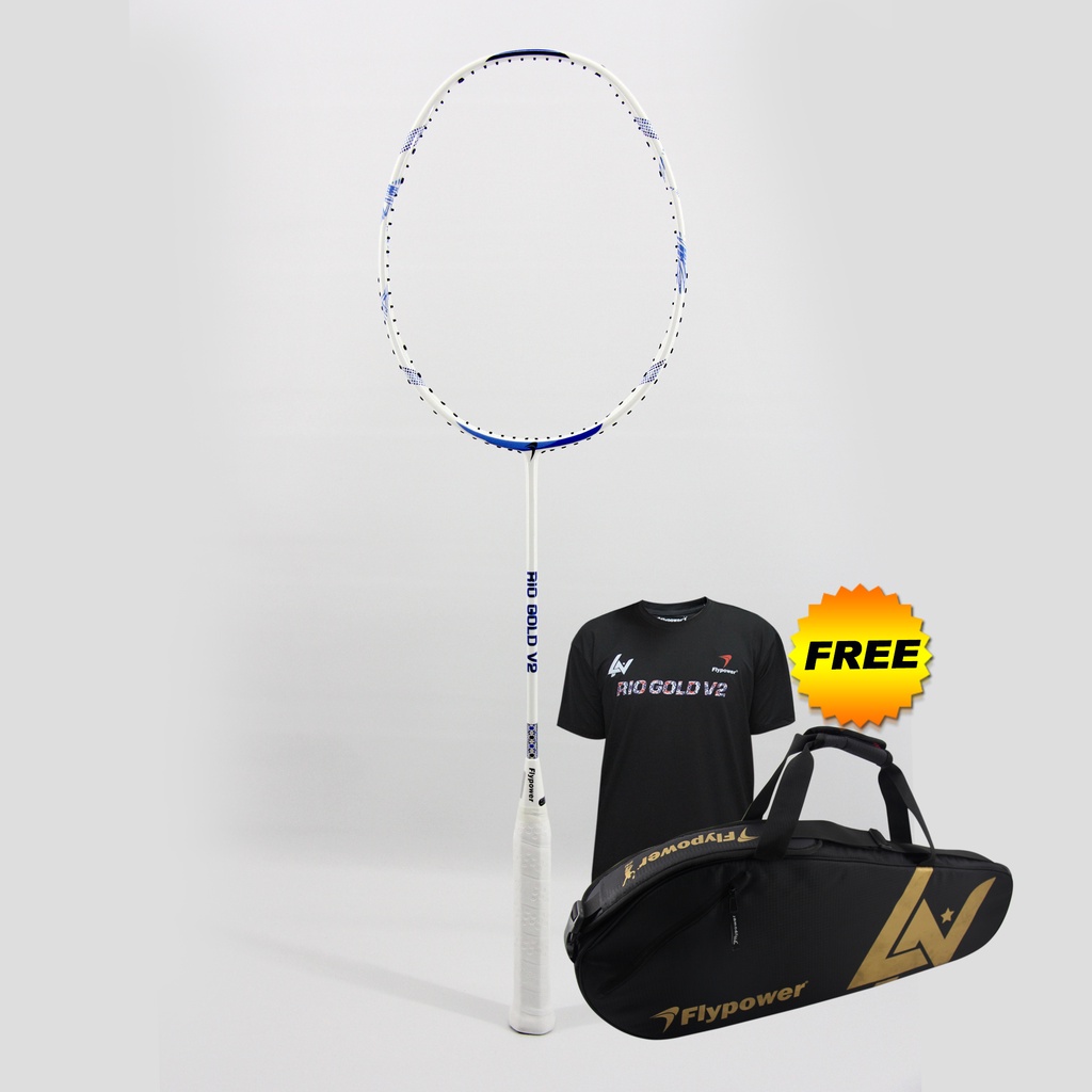 Jual Flypower Rio Gold V2 Raket Badminton White Free Tas + Kaos ...