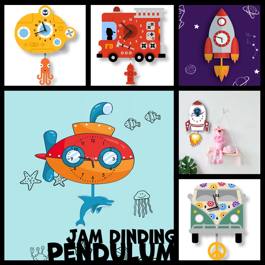Jual Jam dinding Pendulum Swing Goyang karakter Kapal Selam Roket Alien ...