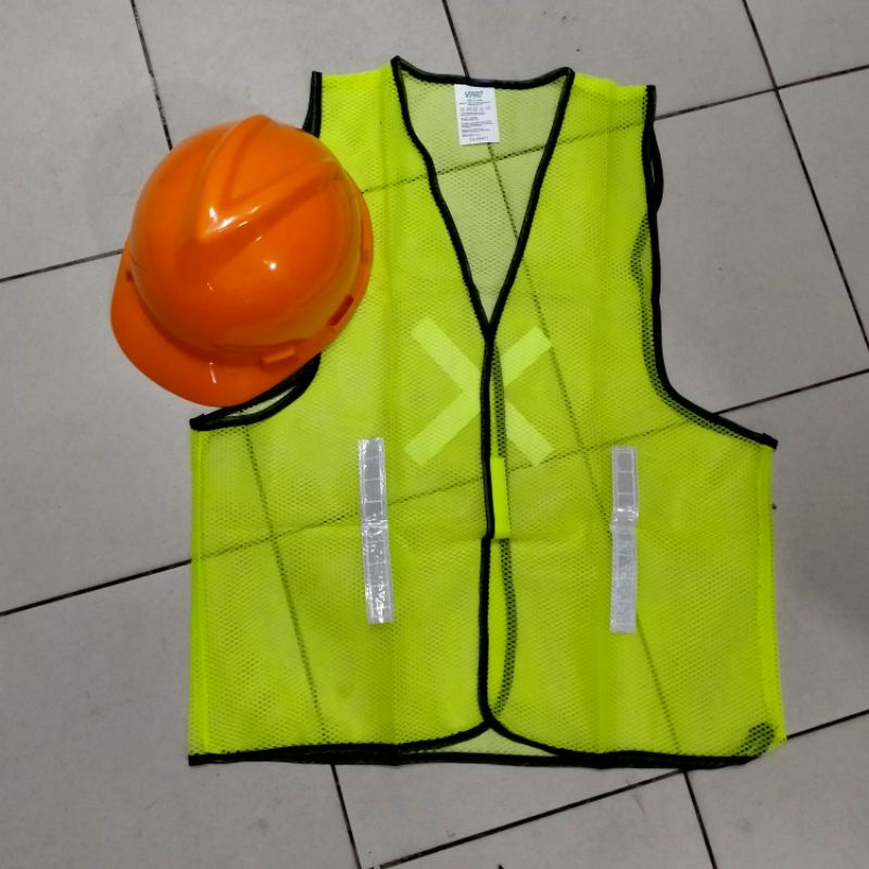Jual rompi safety + helm 1 set helm proyek dan rompi proyek | Shopee ...