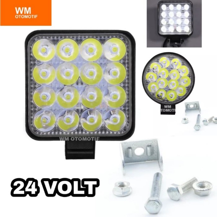 Jual LAMPU TEMBAK 24 VOLT SOROT LED 16 MATA KOTAK BULAT TRUK BUS ...