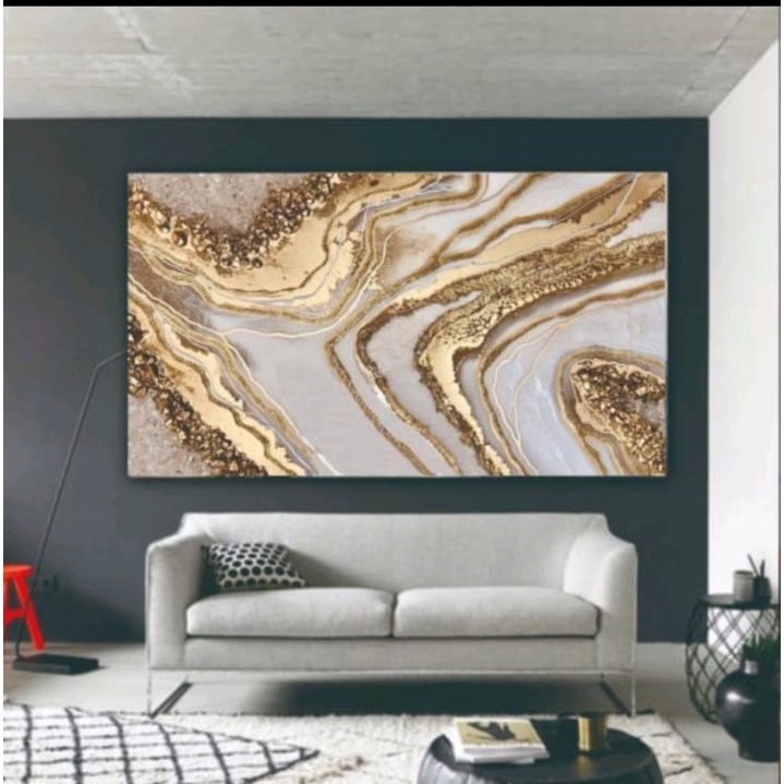 Jual LUKISAN TANGAN ABSTRAK CUSTOM EMAS COKLAT KREM PERLENGKAPAN RUMAH ...