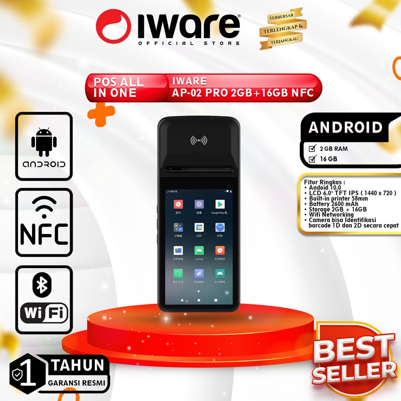 Jual POS Android Mobile mesin kasir portable Iware AP-02 PRO 2GB+16GB NFC WIFI | Shopee Indonesia
