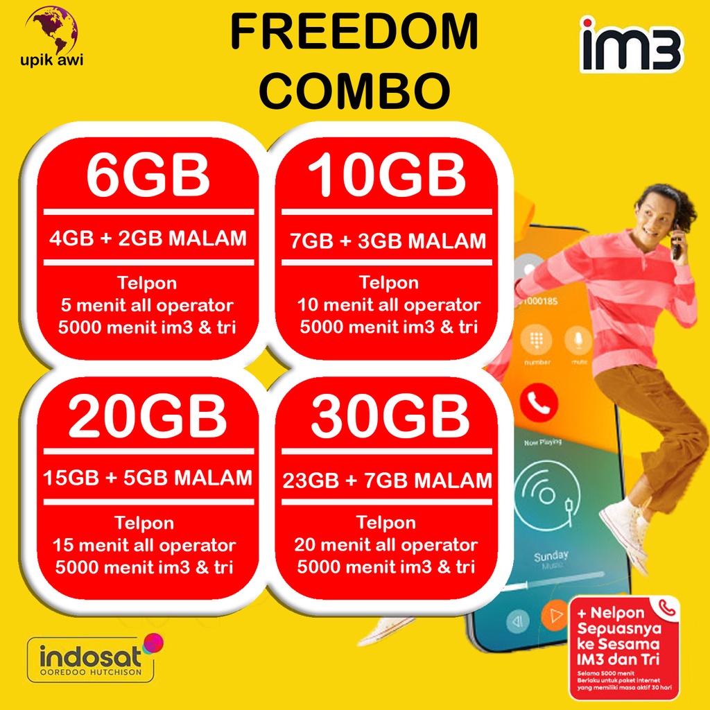 Jual Paket Internet Indosat Freedom Combo Gratis nelpon all operator ...