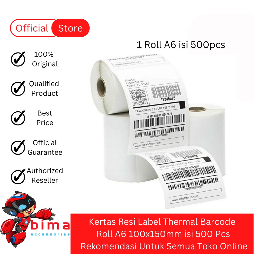 Jual Kertas Resi Label Thermal Barcode Print Paper Roll A6 100x150mm ...