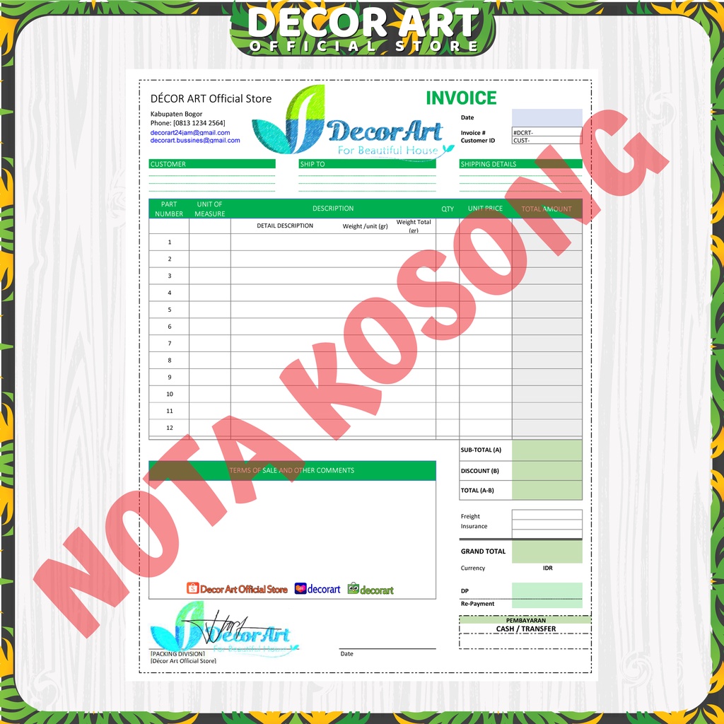 Jual NOTA / BON KOSONG Khusus order di Toko Decor Art (Kd. BON AKS ...