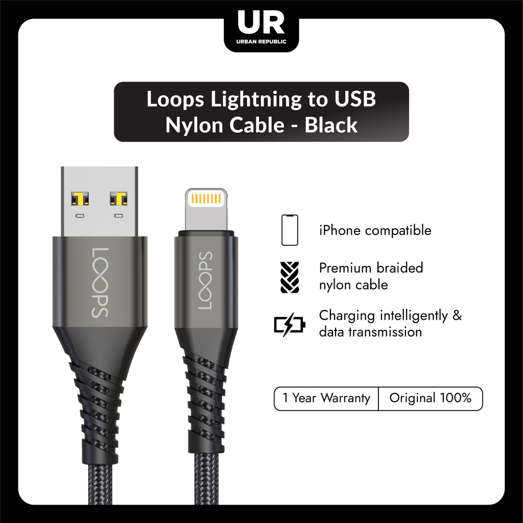 Jual Loops Lightning to USB Nylon Cable - Black | Shopee Indonesia