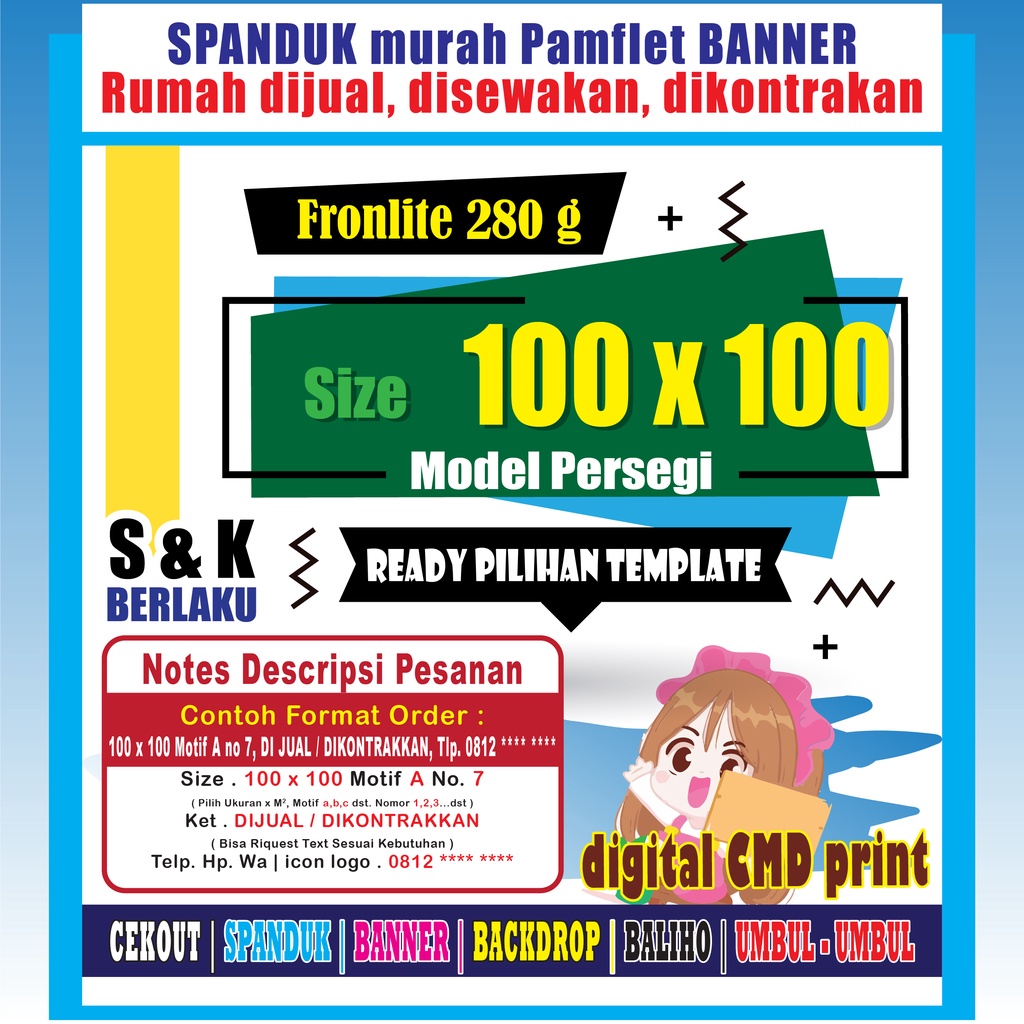 Jual SPANDUK murah Pamflet BANNER, Rumah dijual, Bahan Flexi 280 g ...