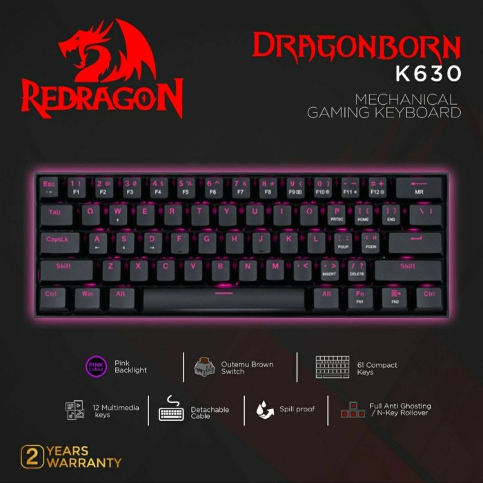 Jual Best Seller Redragon K630 Dragonborn Keyboard Gaming Mechanical ...