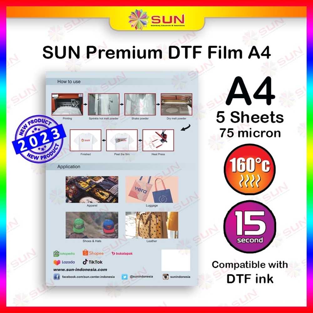 Jual Kertas Film Sablon DTF Transfer Paper A4 /A3 75 micron - SUN ...