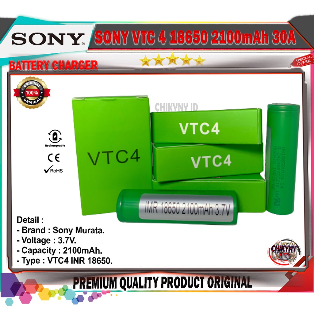 Jual BATTERY SONY VTC4 / VTC 4 18650 2100mAh ORIGINAL SONY MURATA ...