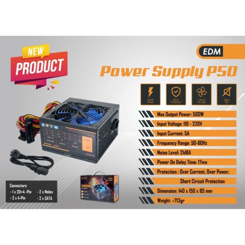 Jual POWER SUPPLY 500W M-TECH P50 BLACK & WHITE / PSU MTECH 500 WATT ...