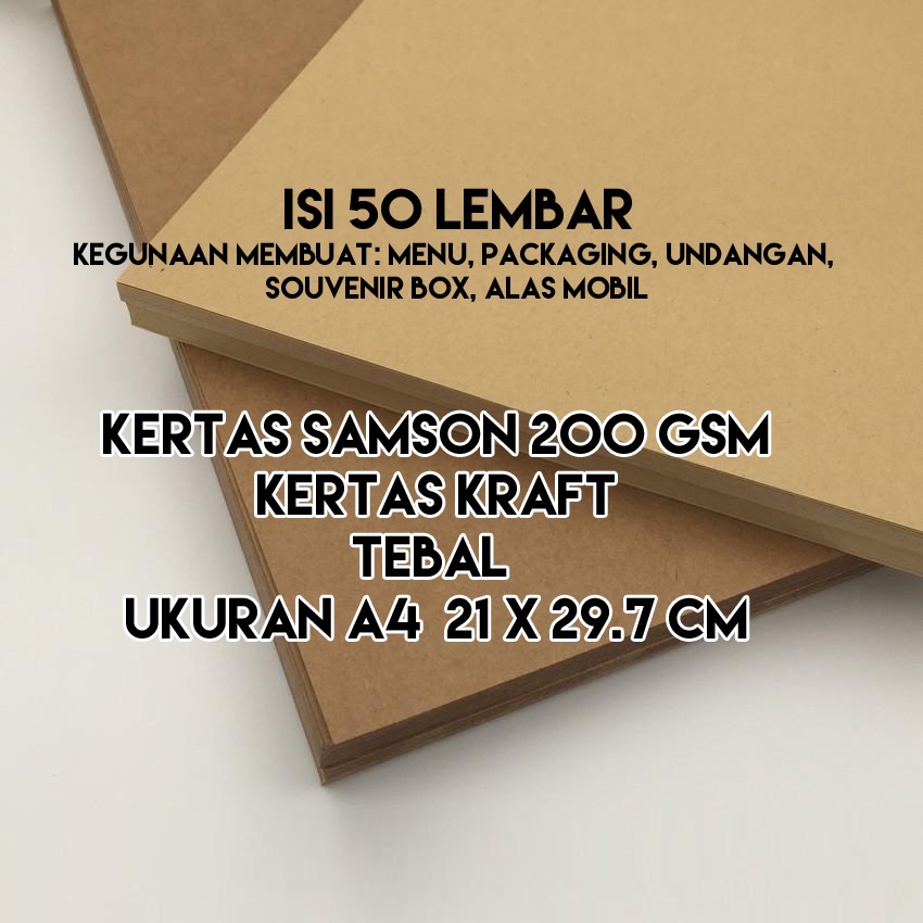 Jual Kertas Samson 200 gsm A4 isi 50 Lembar / Samson Kraft Liner Coklat ...