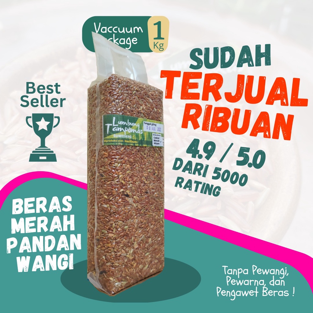 Jual Beras Merah Pandan Wangi Lumbung Tampomas 1kg | Shopee Indonesia