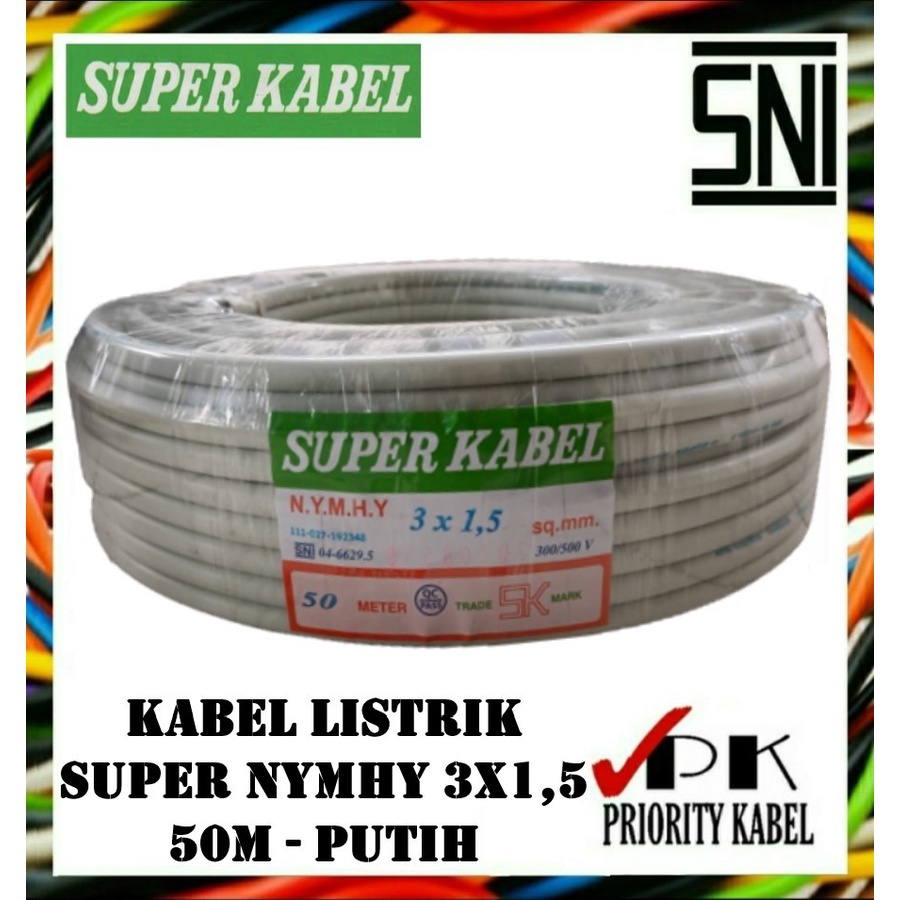 Jual Kabel Listrik Serabut SUPER KABEL NYMHY 3x1,5 3x1.5mm 50 Meter (50M) | Shopee Indonesia