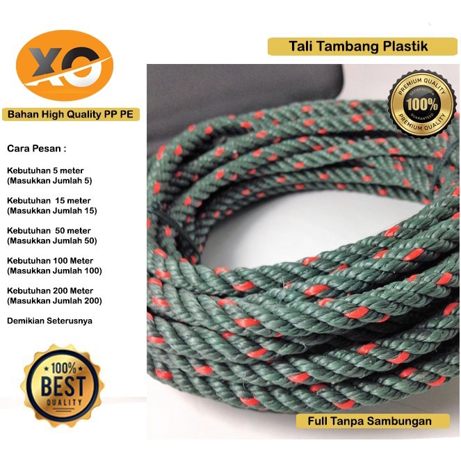 Jual Tali Tambang Plastik Besar 16mm 18mm Permeter Tali Plastik Hijau Bintik Merah PP Kuat Tali ...