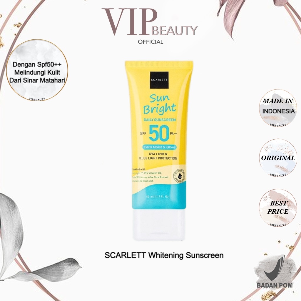 Jual SCARLETT Whitening Sunscreen Sun Bright Daily SPF 50 PA+++ | Shopee Indonesia