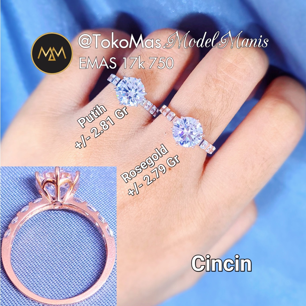 Jual Cincin swarovski new look emas putih rosegold 750 kadar 17k | Shopee Indonesia