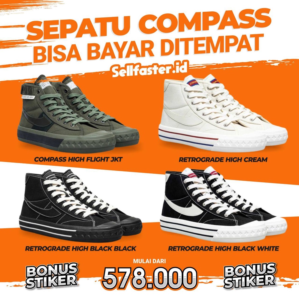 Jual Sepatu Compass Retrograde Hi Decon / Black White / Cream / Black ...