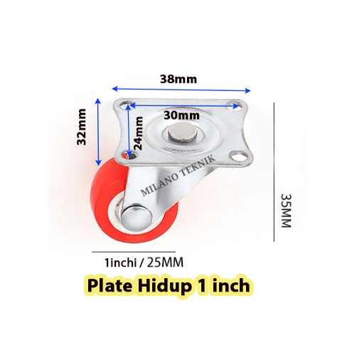 Jual Roda PVC 1 inch (Mati-Hidup-Rem) KASTOR PlateTaiwan Roda Troli ...