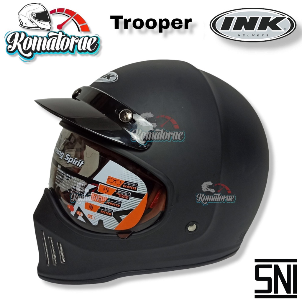 Jual HELM INK TROOPER SOLID MATT BLACK FULL FACE RETRO CLASSIC DD RING ...