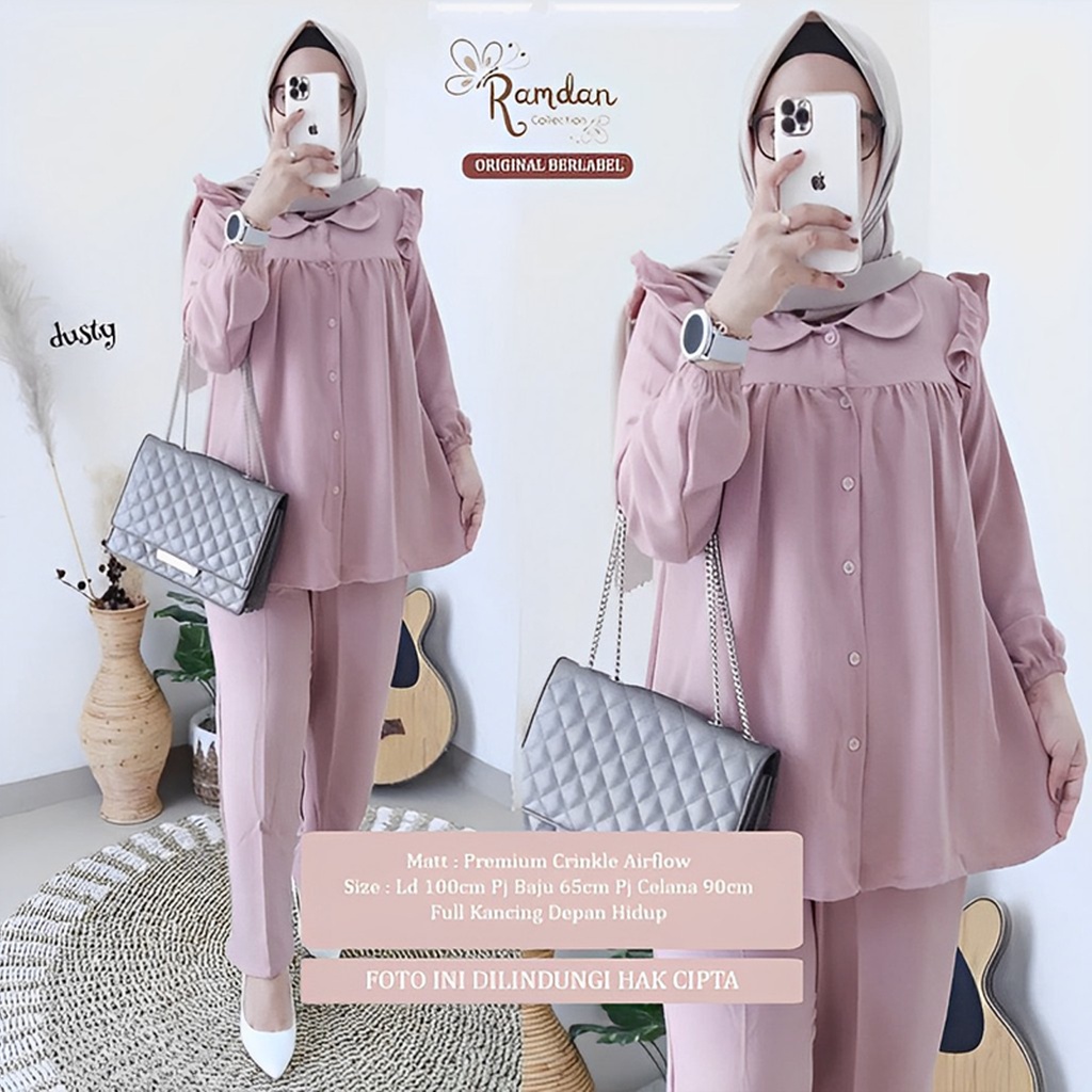Jual Ramdan Collection - Milly One Set Setelan Tunik Crinkle AIrflow Baju Stelan Tunic Wanita ...