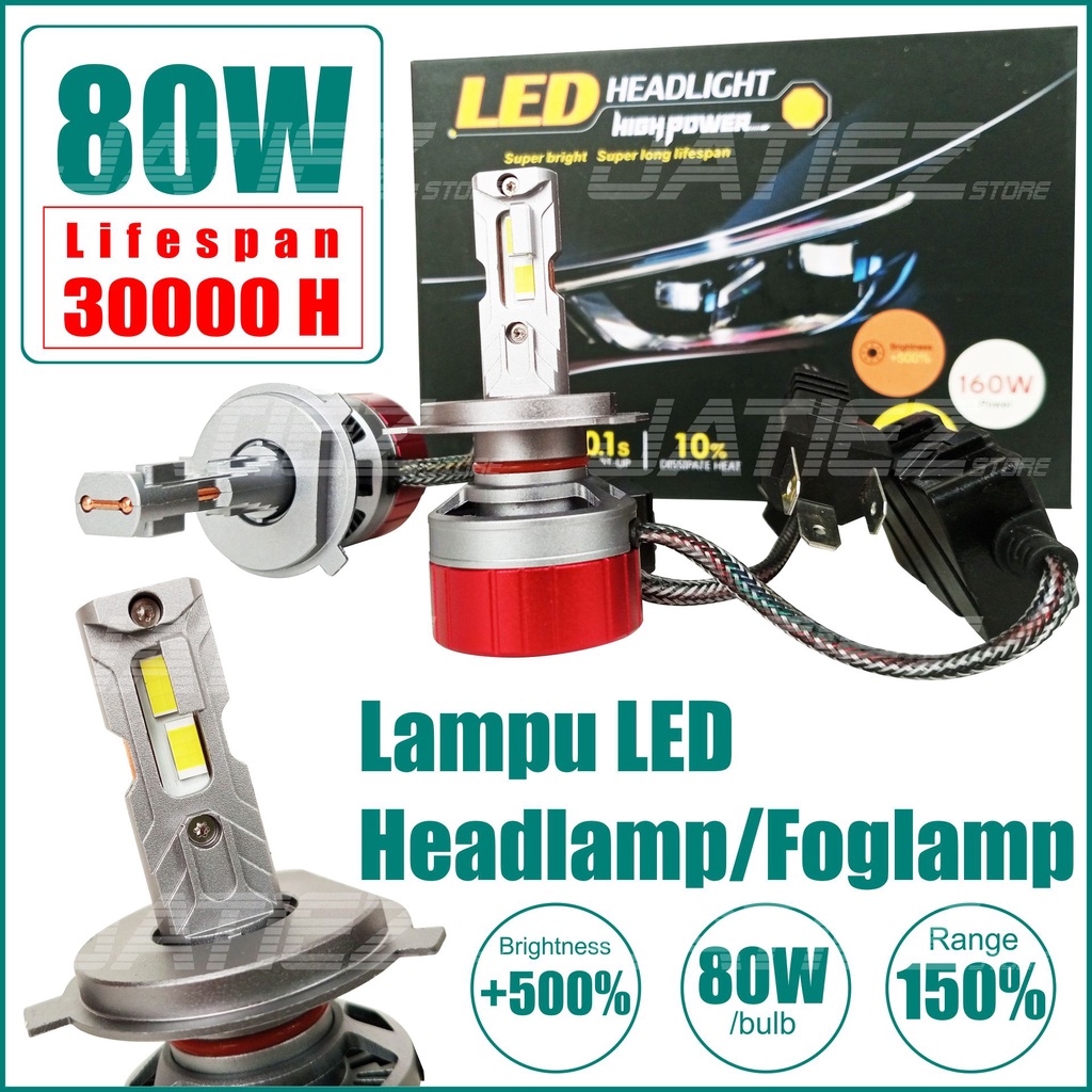Jual Lampu LED 80W Headlamp Foglamp H4 H7 H11 HB3 9005 9006 LED H4 80 Watt | Shopee Indonesia