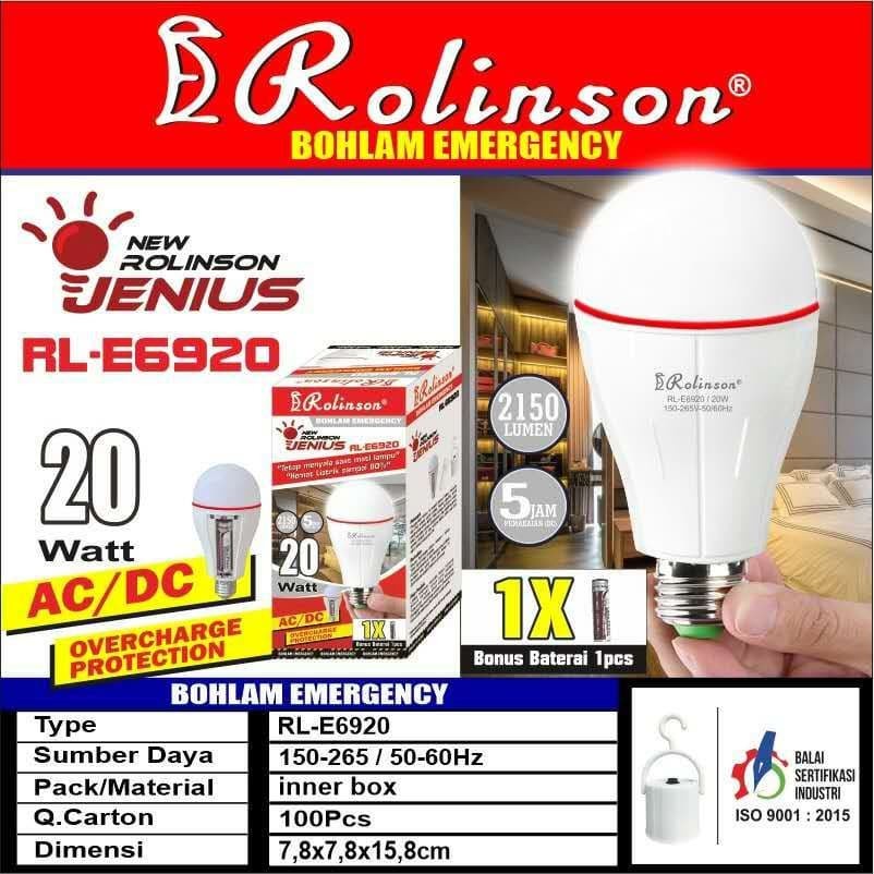 Jual Bohlam Emergency 20 watt Rolinson Jenius RL-E6920 Bisa Ganti ...