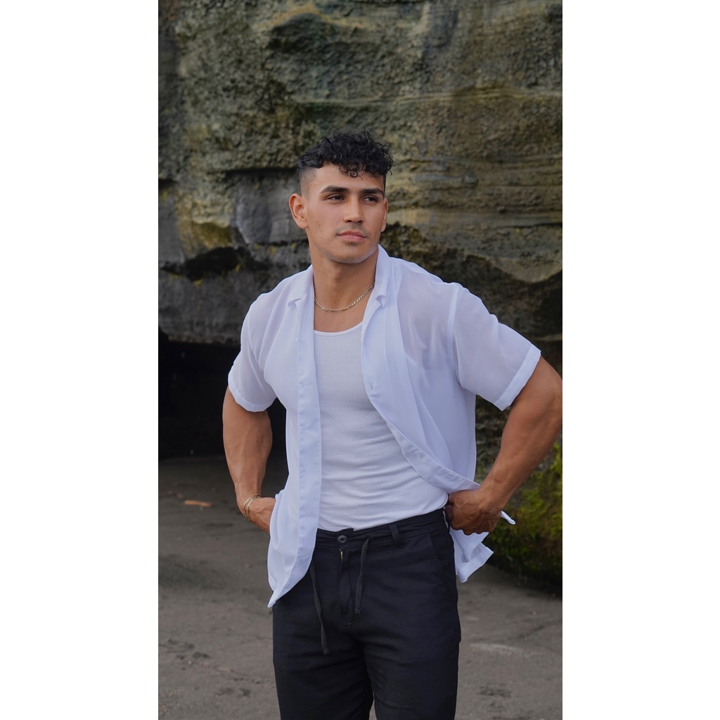 Jual BEACHWELL Kemeja Pria Transparan Outer - Clarity Shirt Hitam dan ...