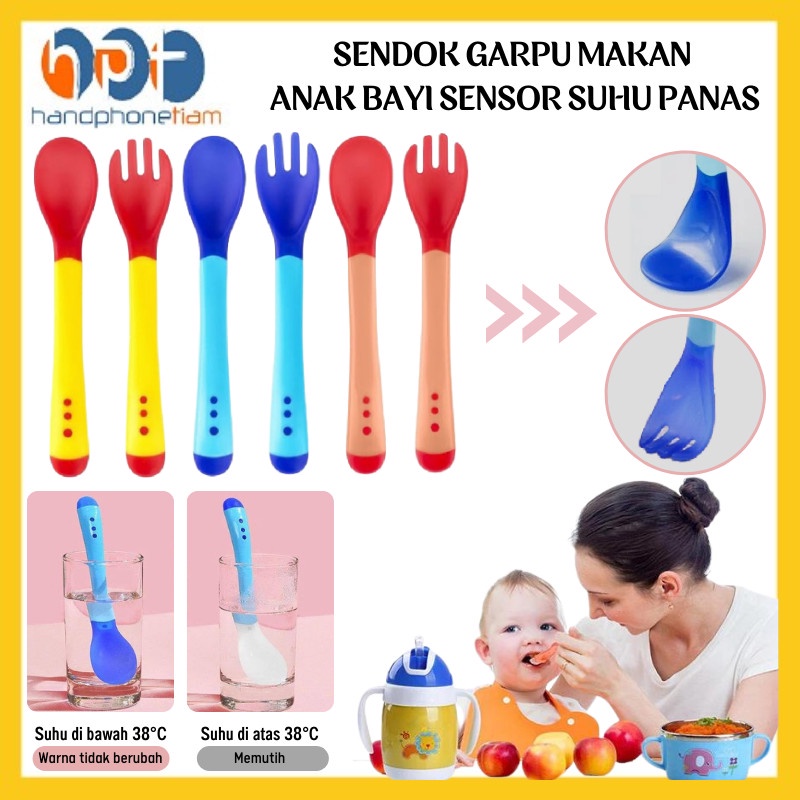 Jual Sendok Garpu Makan Bayi Silikon Sensor Suhu Panas | Peralatan ...