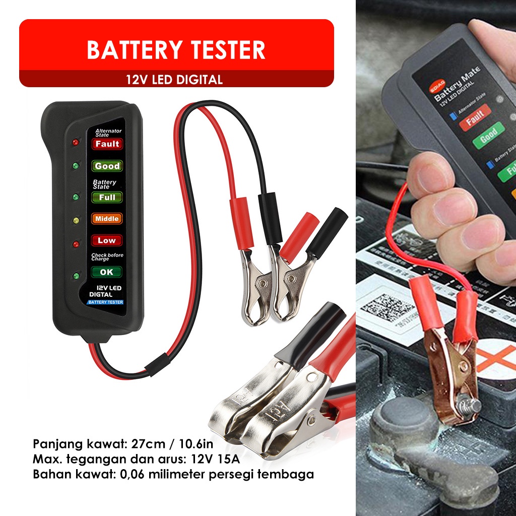 Jual Alat Tester Aki Mobil Pengecek Baterai Tester Baterai Digital 12V ...