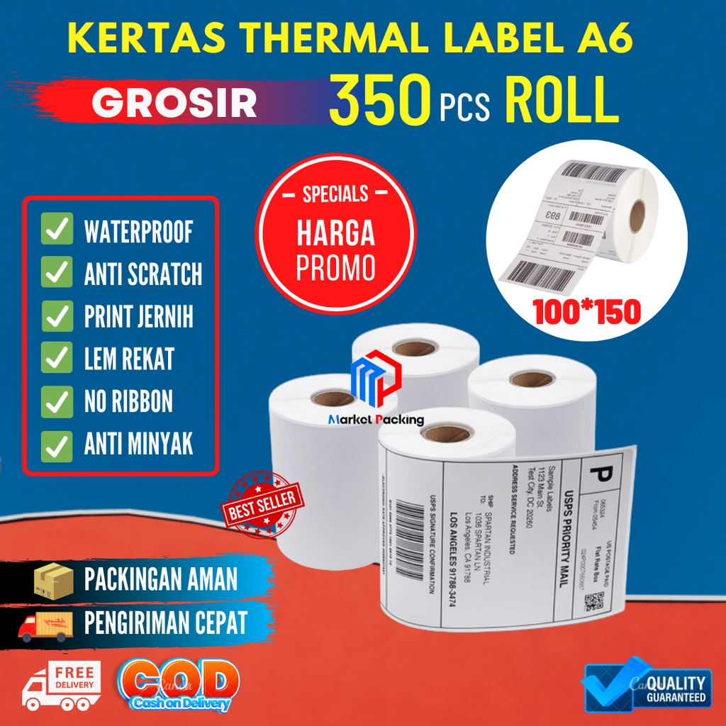 Jual KERTAS LABEL THERMAL 100X150 STICKER BARCODE UKURAN A6 | Shopee Indonesia