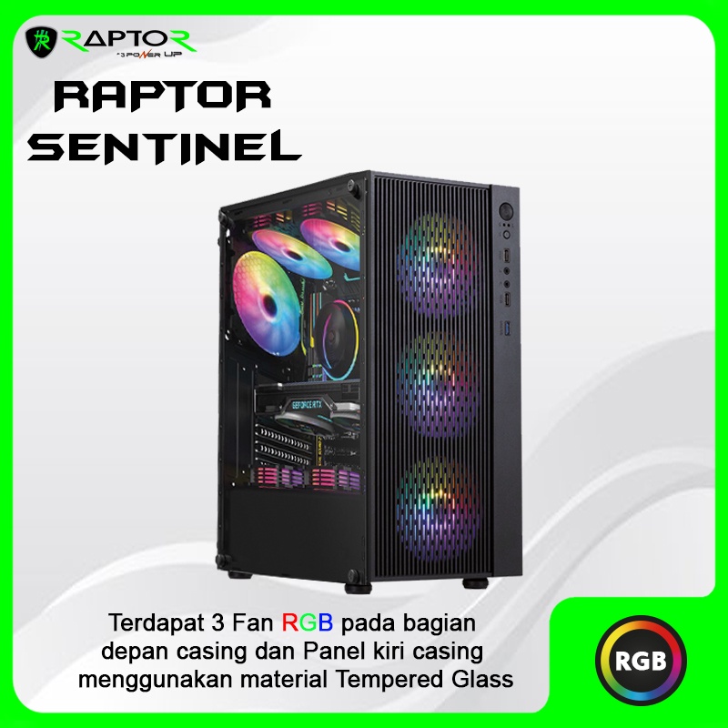 Jual Casing Gaming/PC/Office RAPTOR SENTINEL - include 3 FAN RGB | ATX ...