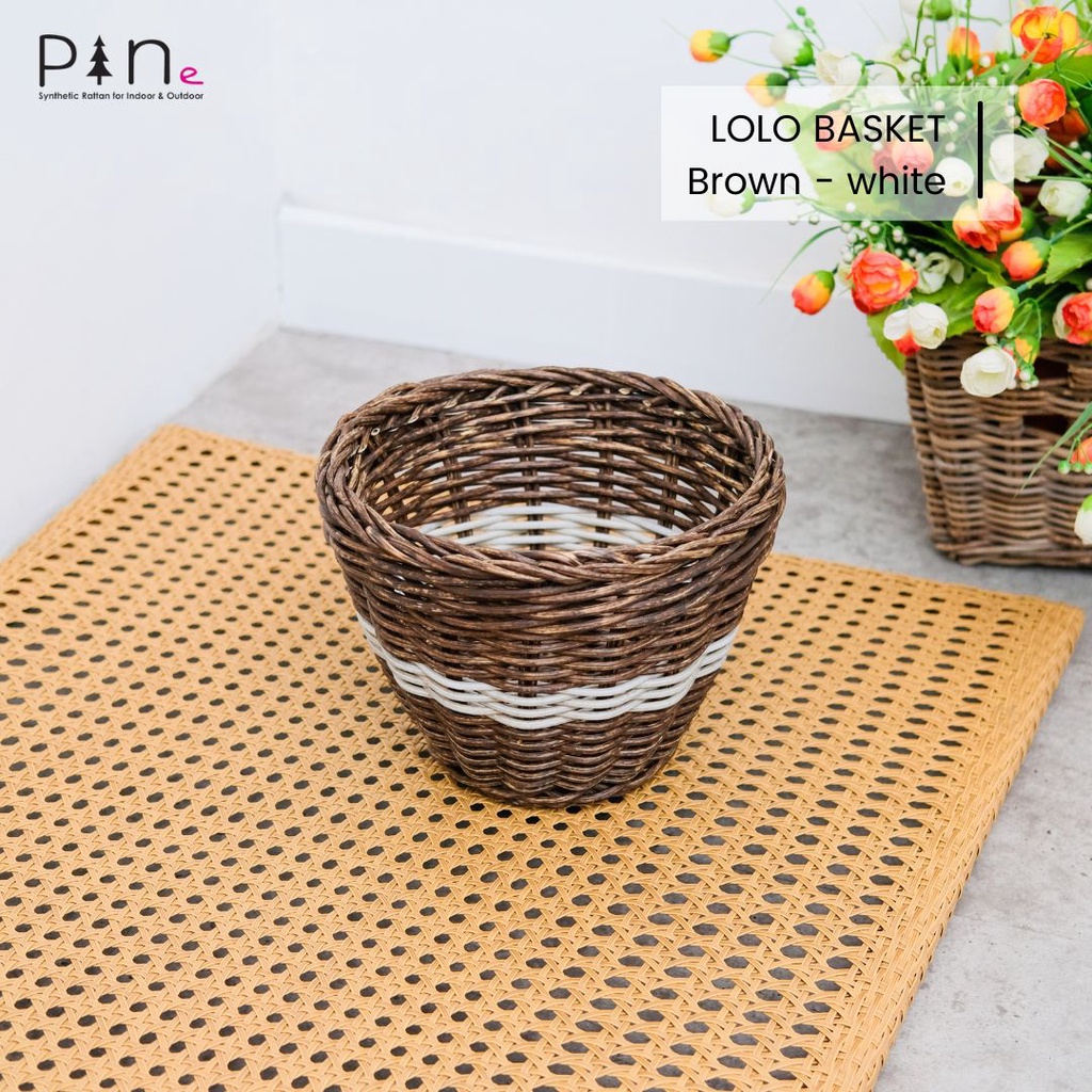 Jual Keranjang Bulat Rotan Serbaguna / Pot Bunga Rotan Warna Abu ...