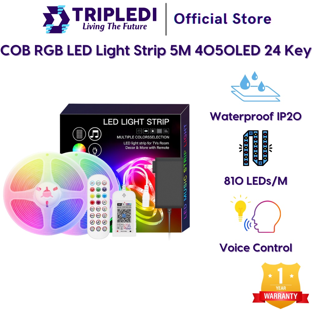 Jual TRIPLEDI LED Strip COB RGB 5 Meter 4050 LED WiFi Bluetooth Alexa ...
