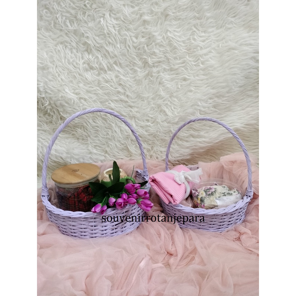 Jual Keranjang parcel bulat tangkai set isi 2 alas triplek | Shopee ...