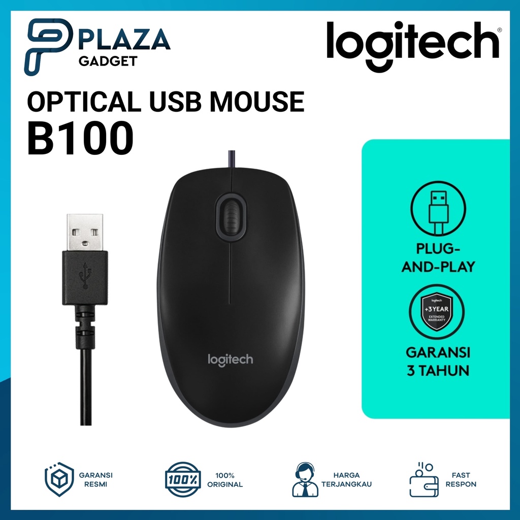 Jual Logitech Mouse Kabel USB B100 B 100 Optical Mouse Garansi Logitech ...