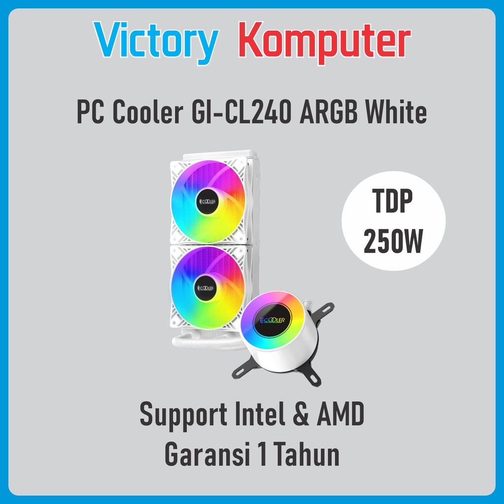 Jual PC Cooler GI-CL240 ARGB White (Intel/AMD) AIO CPU Cooler 240mm PCCooler AIO Watercooling ...