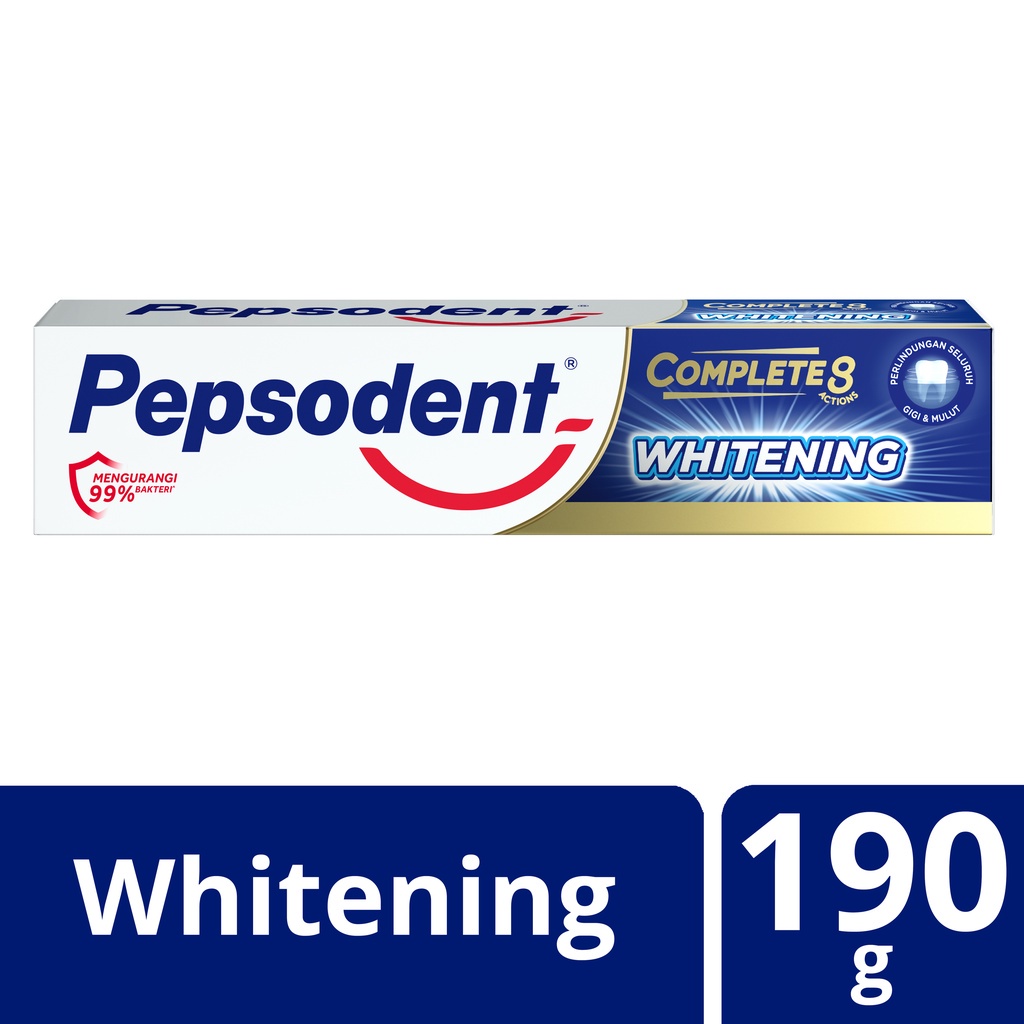 Jual Pepsodent Complete 8 Plus Whitening Pasta Gigi Anti Bakteri Gigi Putih dalam 2 Minggu 190g ...