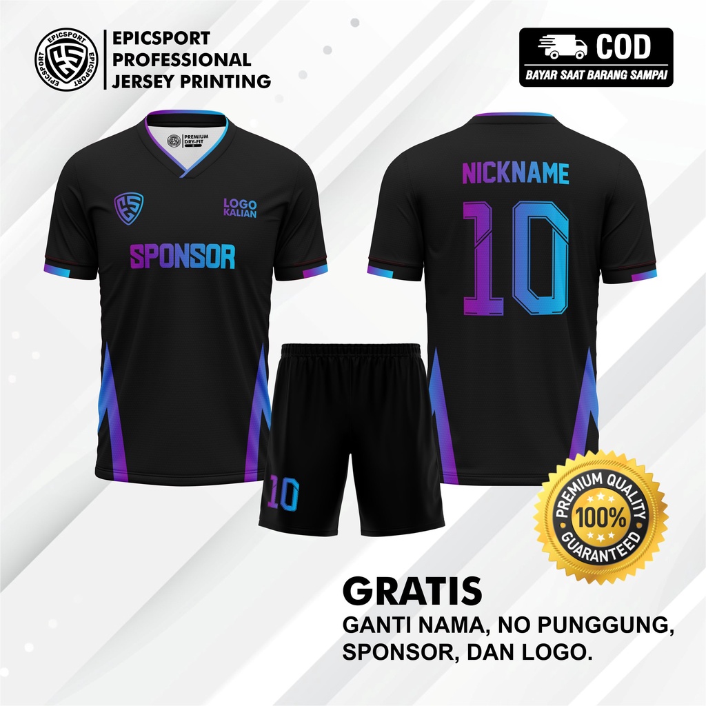 Jual JERSEY FUTSAL HITAM SETELAN FULLPRINTING CUSTOM / JERSEY TEAM BOLA ...