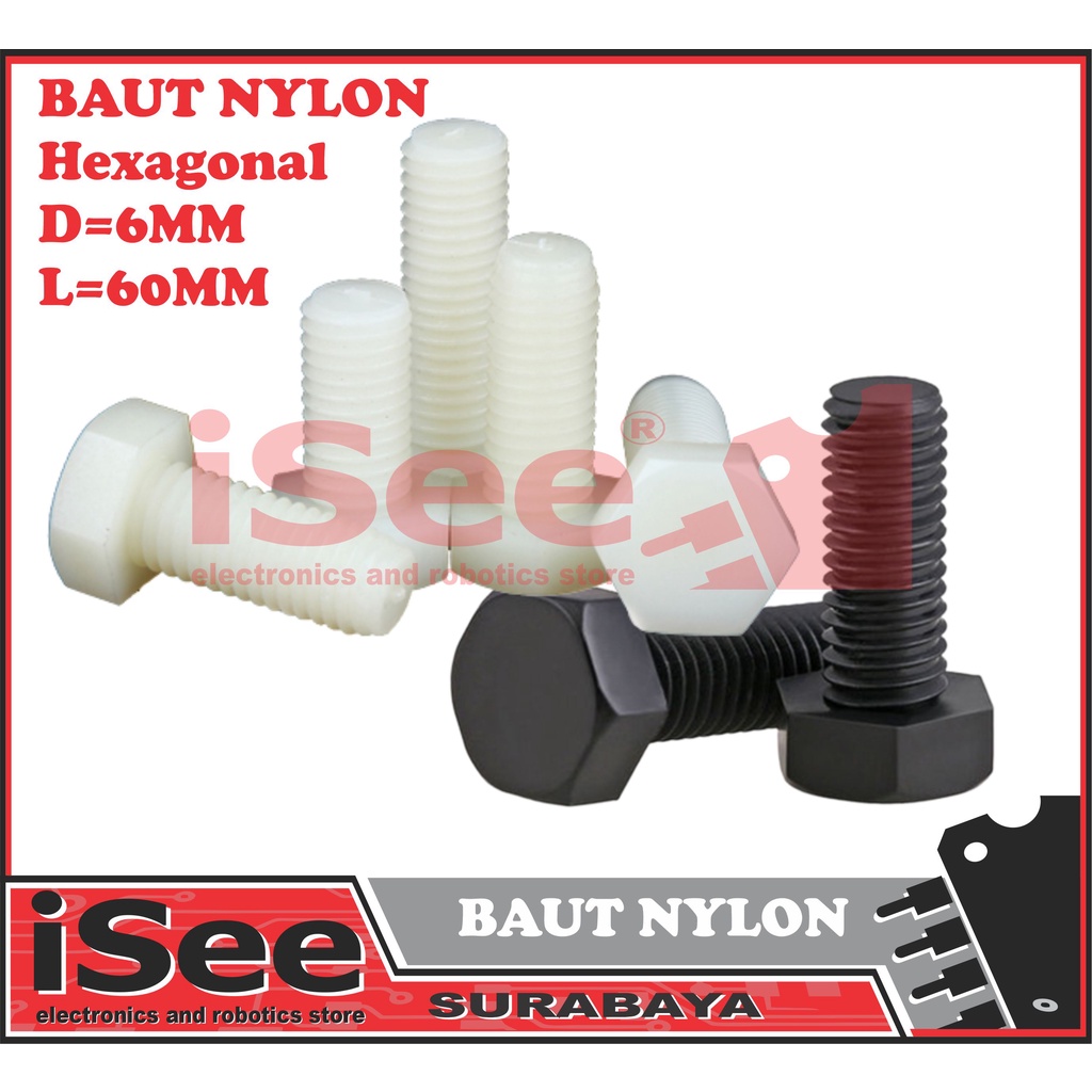 Jual Baut Nylon M6X60mm Hexagonal Nylon height 60mm 60 mm 6 CM nilon M6 ...
