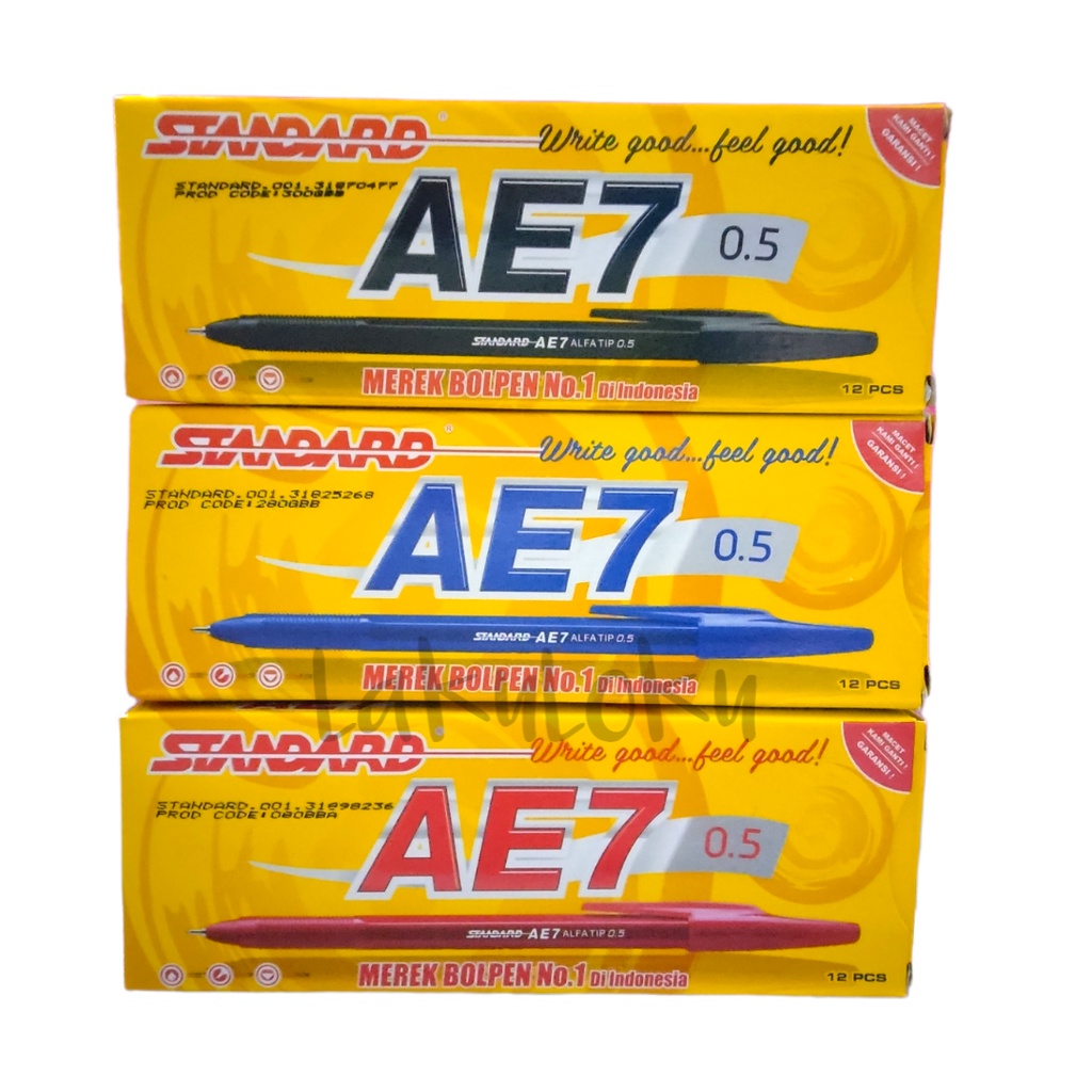 Jual (1 PAK) Bolpoin Standart AE7 0,5mm Warna Hitam, Biru, Merah | Shopee Indonesia