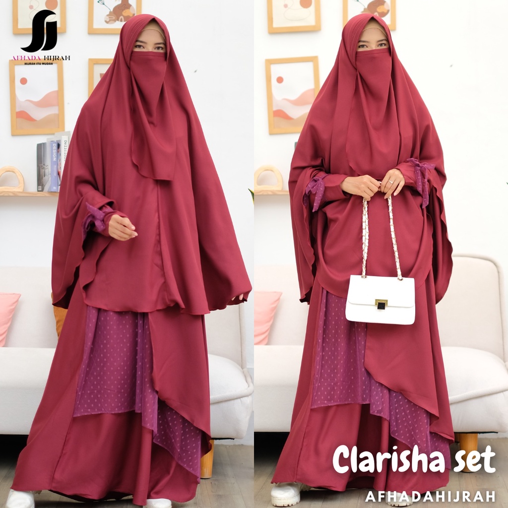 Jual Afhadahijrah - Gamis syari jilbab cadar Clarisha maroon wolvis baju set hijab instan free ...