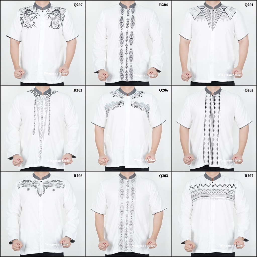Jual Baju Koko Muslim Pria Bordir Monochrome | Shopee Indonesia