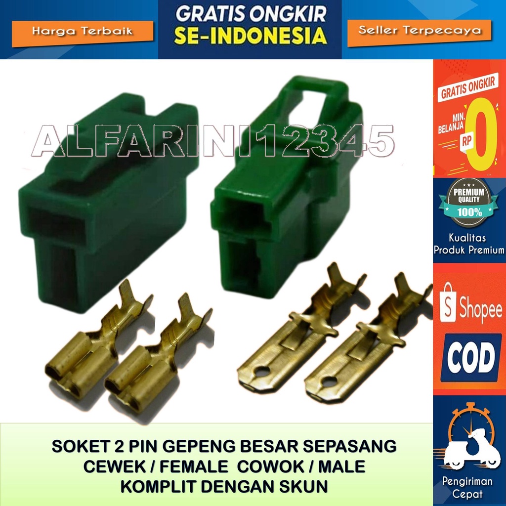 Jual SOKET MOTOR KONEKTOR KABEL 2 PIN BESAR MOTOR MOBIL MALE HIJAU ...