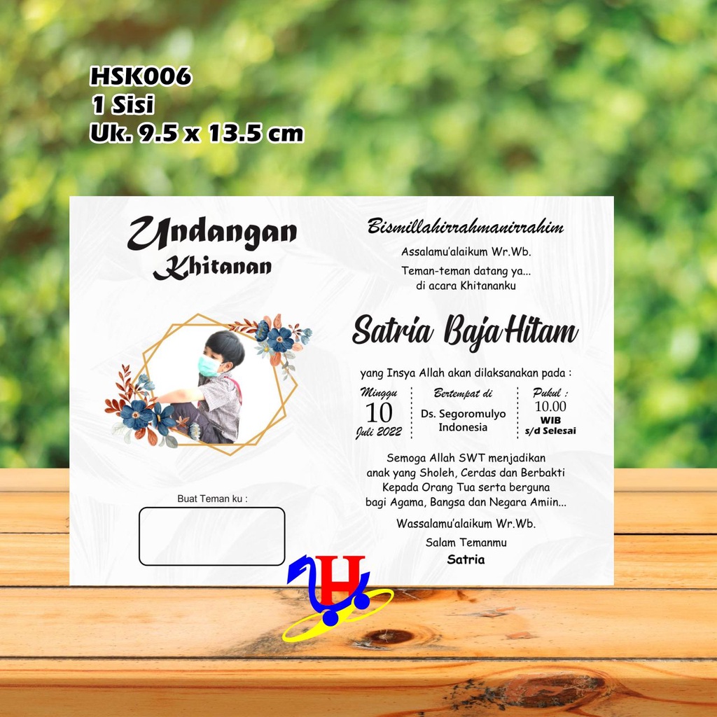 Jual Undangan Khitanan Anak, Sunatan, Undangan Mini, Undangan Satu Lembar, Satu Sisi HSK006 ...