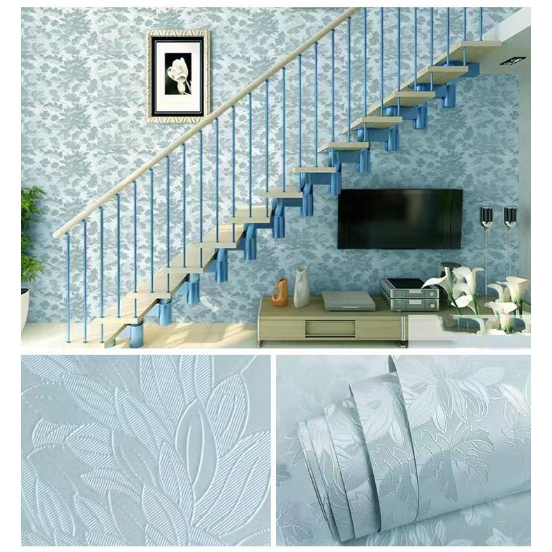 Jual Wallpaper Dinding Motif Batik Bunga Biru Panjang 8 s/d 10Meter x ...
